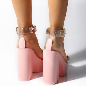 Shoes | Pink Clear Large Gem Detailing Platform Heels | Poshmark